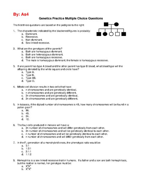 Summative Test Genetics By As Genetics Practice Multiple Choice