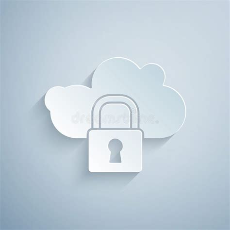 Paper Cut Cloud Computing Lock Icon Isolated On Grey Background Security Safety Protection