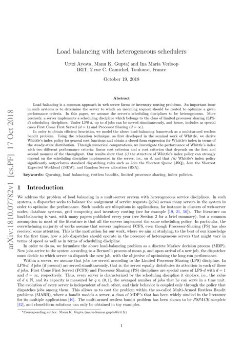 Pdf Load Balancing With Heterogeneous Schedulers