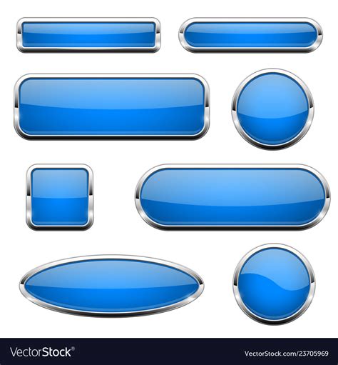 Blue Glass D Buttons With Chrome Frame Set Vector Image