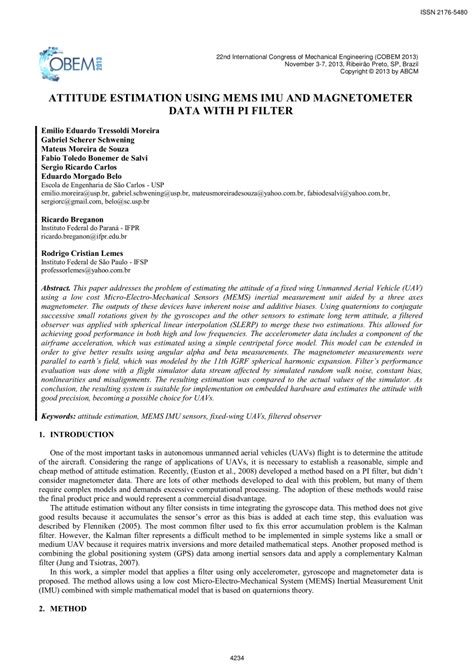 Pdf Attitude Estimation Using Mems Imu And Magnetometer Data With Pi