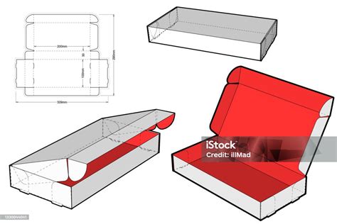 메일을 보내기위한 얇은 골판지 상자 기술 및 전자 제품에 적극 권장됩니다 조립의 용이성 접착제 및 다이 컷 패턴에 대한 필요 없음 상자에 대한 스톡 벡터 아트 및 기타