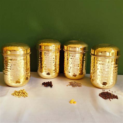 Brass Storage Canister Hammered Extra Small Set Of 2