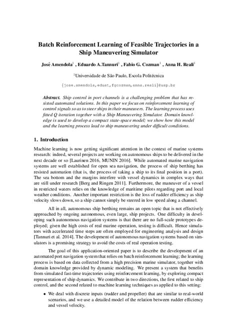 Pdf Batch Reinforcement Learning Of Feasible Trajectories In A Ship