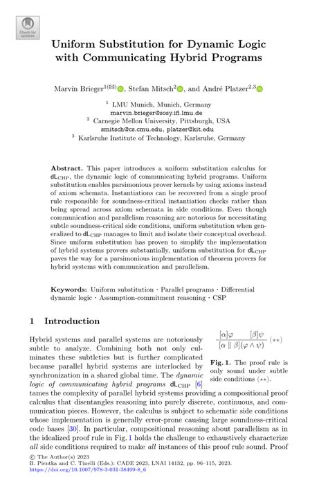 Pdf Uniform Substitution For Dynamic Logic With Communicating Hybrid Programs