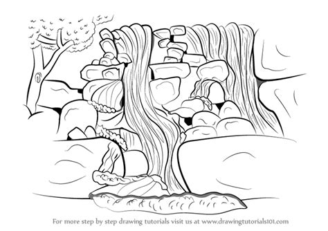 How To Draw A Rocky Waterfall Waterfalls Step By Step