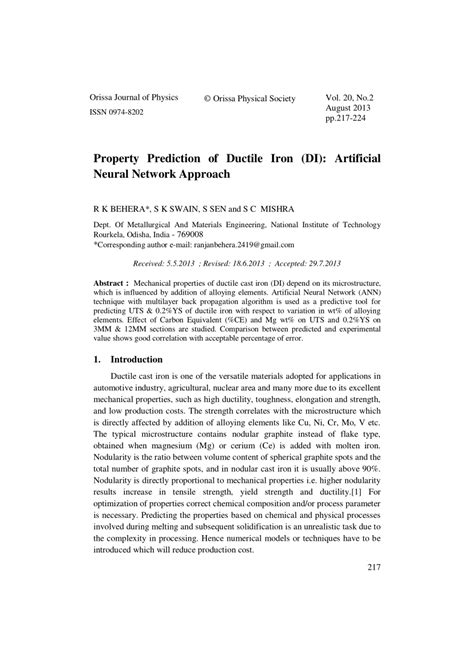 Pdf Property Prediction Of Ductile Iron Di Artificial Neural