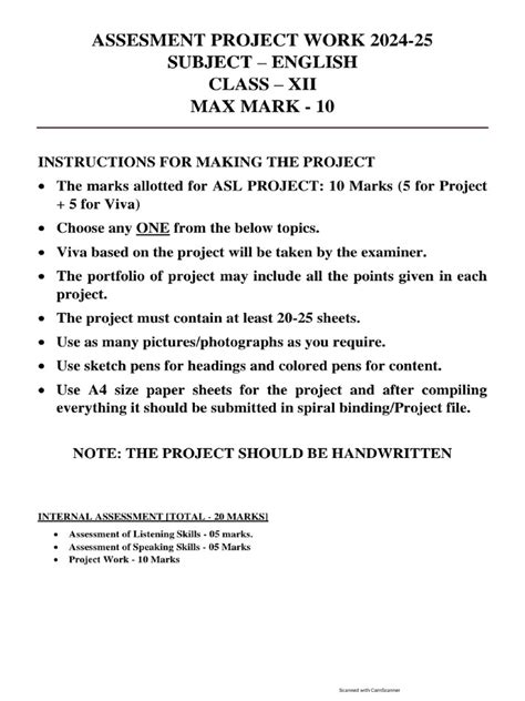 Class 12 English Project Pdf