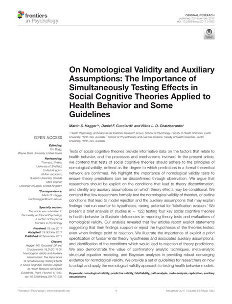 Pdf On Nomological Validity And Auxiliary Assumptions The Importance