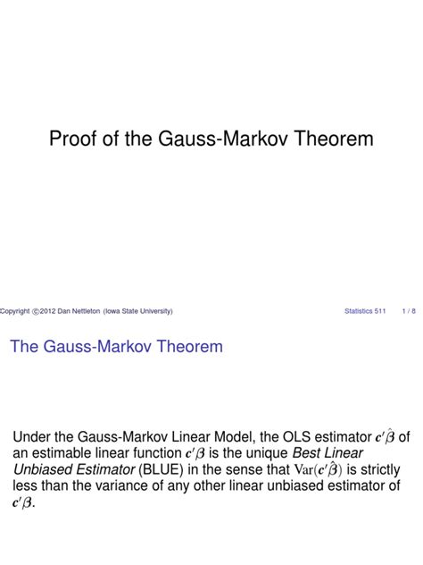 Proof Of The Gauss Markov Theorem 2012 Dan Nettleton Iowa State