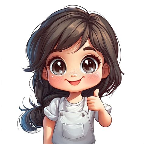 Cute Joyful Chibi Character With Fluffy Cheeks Giving Thumbs Up Stock Illustration