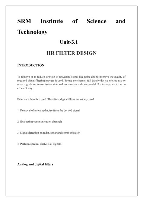 infinite impulse response filters srm institute of science and