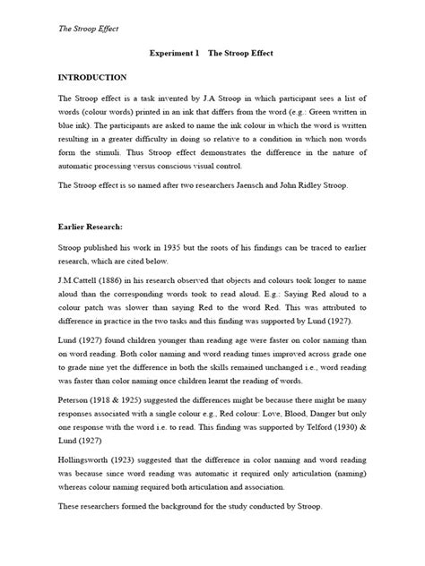 Experiment 1 The Stroop Effect Pdf