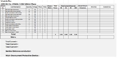 Given The Design Data Provide The Schedule Electrical