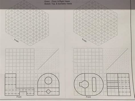 solved given front and right views sketch top and isometric