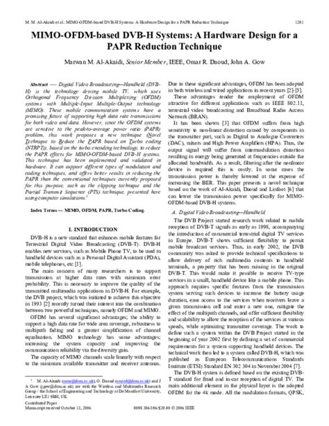 Pdf Mimo Ofdm Based Dvb H Systems A Hardware Design For A Papr Reduction Technique