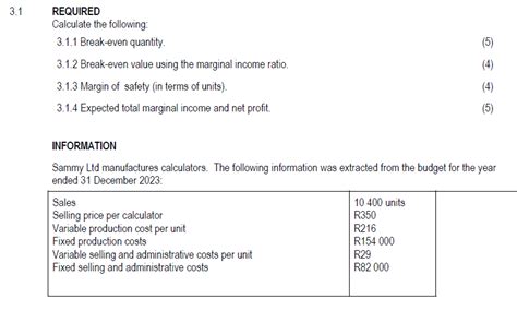 Solved REQUIRED Calculate The Following Break Even Chegg Com