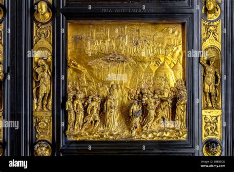Close Up Of A Panel Of The Gates Of Paradise The Gilded Bronze Doors