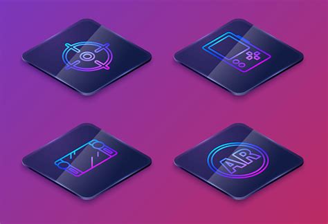 설정 등도 라인 대상 스포츠 휴대용 비디오 게임 콘솔 휴대용 비디오 게임 콘솔 과 Ar 증강 현실 파란색 정사각형 버튼 벡터 3차원 형태에 대한 스톡 벡터 아트 및 기타