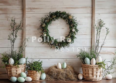 Avezano Easter Egg And Greenery Wreath Photography Backdrop Designed B