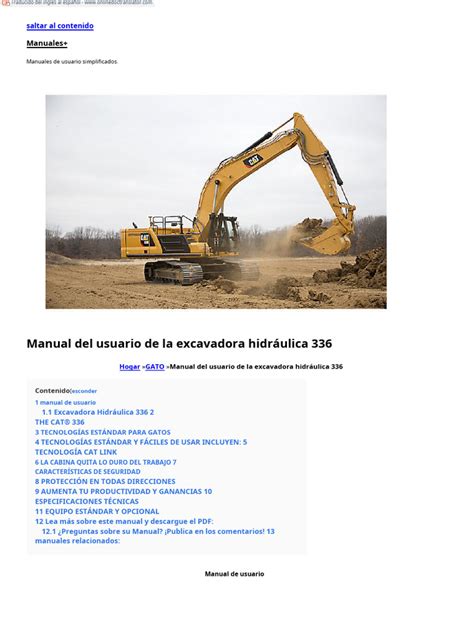 Manual De Usuario Excavadora 336 Cat Enes Pdf