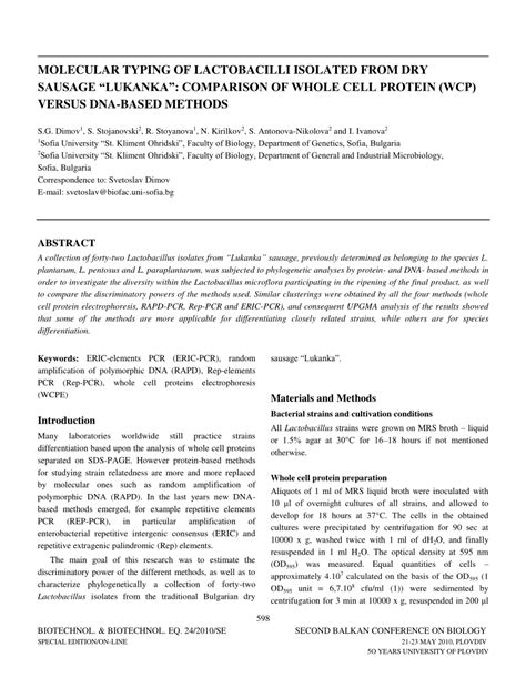 Pdf Molecular Typing Of Lactobacilli Isolated From Dry Sausage