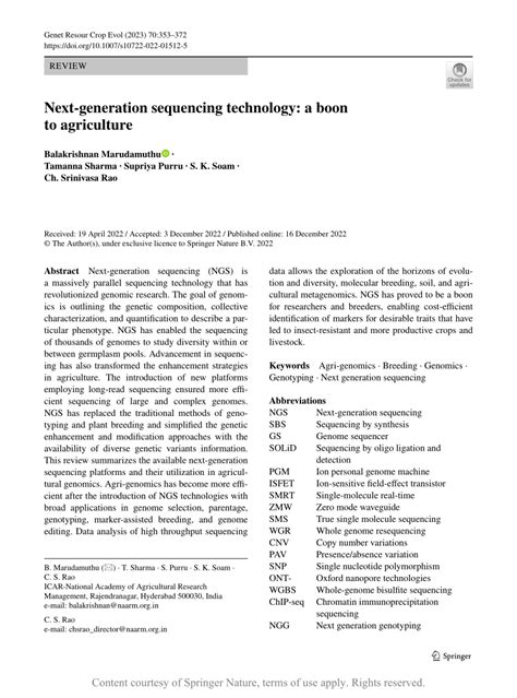 Next Generation Sequencing Technology A Boon To Agriculture Request Pdf
