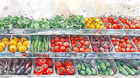 Watercolor Illustration Of Vibrant Fresh Vegetables And Fruits At A