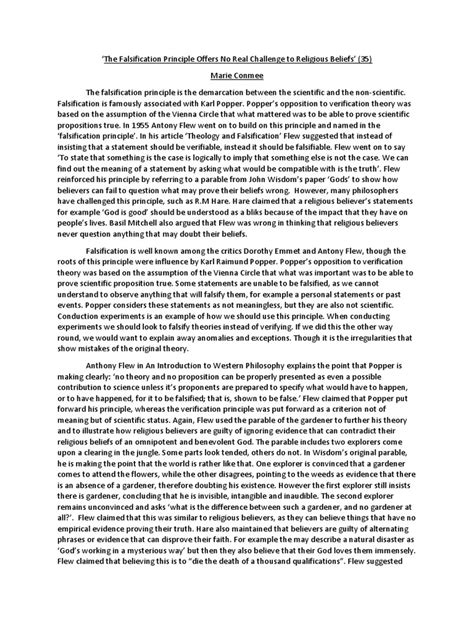 The Falsification Principle Offers No Real Challenge To Religious Beliefs Falsifiability