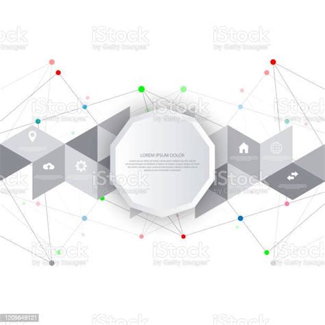 인포그래픽 요소와 플랫 아이콘이 있는 정보 기술 점과 선을 연결하는 추상배경입니다 글로벌 네트워크 연결 디지털 기술 및 통신 개념 0명에 대한 스톡 벡터 아트 및 기타
