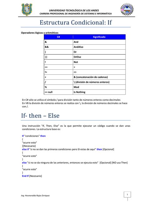 Estructura Condicional If If Then Else