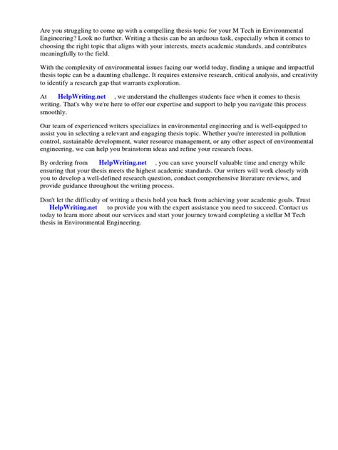 M Tech Environmental Engineering Thesis Topics Pdf Concrete