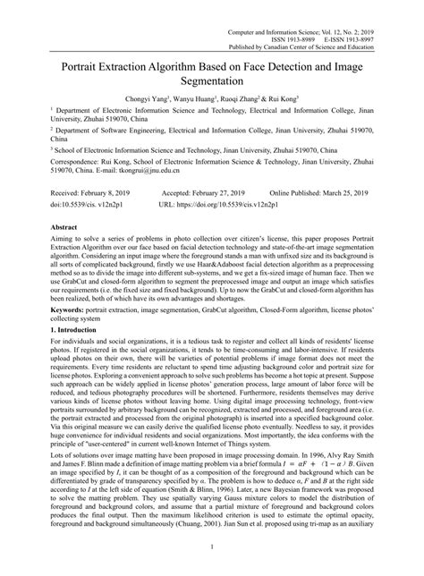 PDF Portrait Extraction Algorithm Based On Face Detection And Image Segmentation