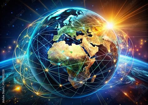 Global Network Earth Double Exposure Interconnected World Digital Communication Technology