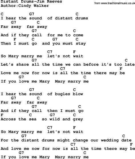 Country Musicdistant Drums Jim Reeves Lyrics And Chords