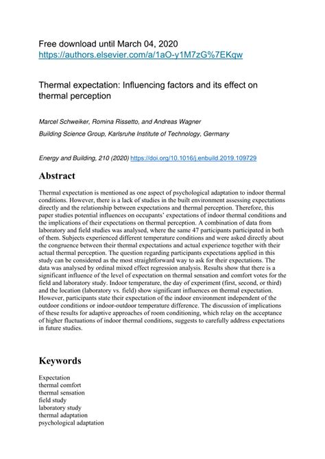 Pdf Thermal Expectation Influencing Factors And Its Effect On