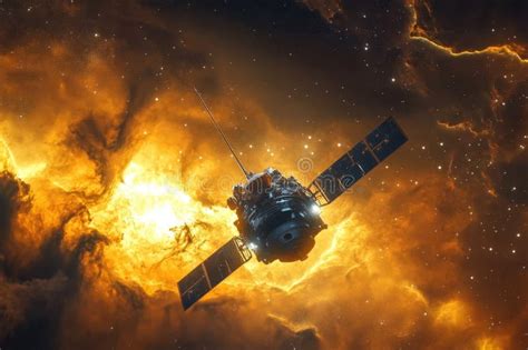 Satellite Explores Cosmic Nebula In Deep Space At A Distant Location Stock Image Image Of