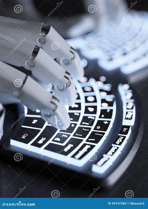 Robot Typing On Conceptual Self Illuminated Keyboard Stock Image Image Of Light Creativity
