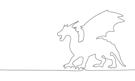 Dragon Isolated On White Background One Line Continuous Dragon Symbol