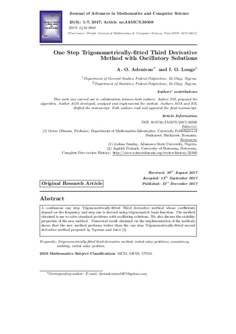 Pdf One Step Trigonometrically Fitted Third Derivative Method With