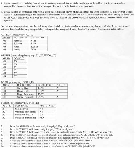 Solved 1 Create Two Tables Containing Data With At Least 4