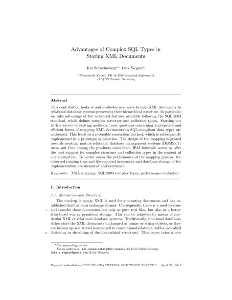 Pdf Advantages Of Complex Sql Types In Storing Xml Documents