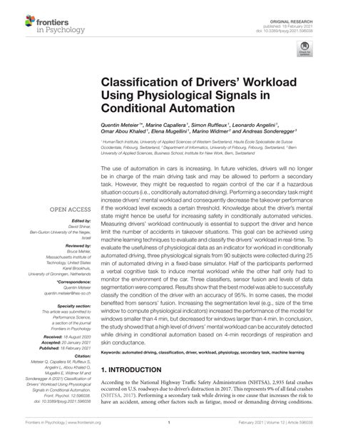 Pdf Classification Of Drivers Workload Using Physiological Signals