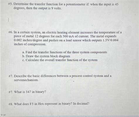 Solved 5 Determine The Transfer Function For A Potentiometer If