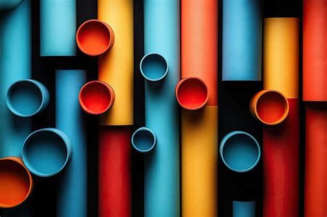 Abstract Colorful Cylinders And Circles On Black Background Premium Ai Generated Image