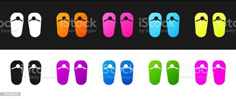 흑백 배경에서 격리된 플립 플롭 아이콘을 설정합니다 해변 슬리퍼 표지판 벡터 검은색에 대한 스톡 벡터 아트 및 기타 이미지 검은색 고무 공휴일 Istock