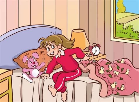 Linda Garota Acordando De Manhã Cartoon Ilustração Vetorial Vetor Premium