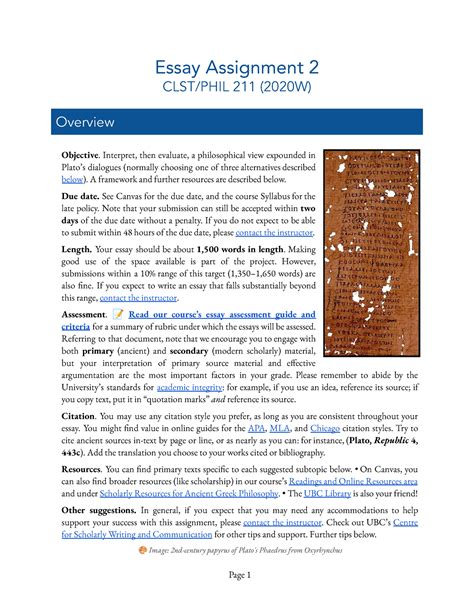 211 Essay 2 Guidelines Essay Assignment 2 Clstphil 211 2020w