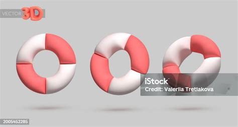 흰색 배경에 고립된 벡터 3d 아이콘을 설정합니다 빨간색과 흰색 구명 부표 구명 조끼 엽서 아이콘 포스터 배너 웹 디자인 예술에 대 한 벡터 일러스트 레이 션 3차원 형태에
