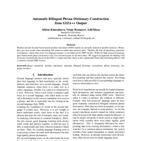 Automatic Bilingual Phrase Dictionary Construction From Giza Output Acl Anthology